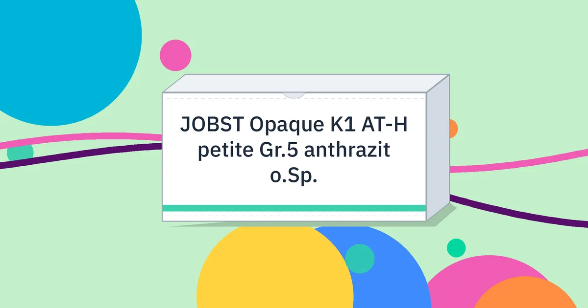 Symbolbild: Packung mit der Aufschrift JOBST Opaque K1 AT-H petite Gr.5 anthrazit o.Sp. (PZN 16276046) – Verfügbarkeit und Bezug in Apotheken in Frankfurt am Main