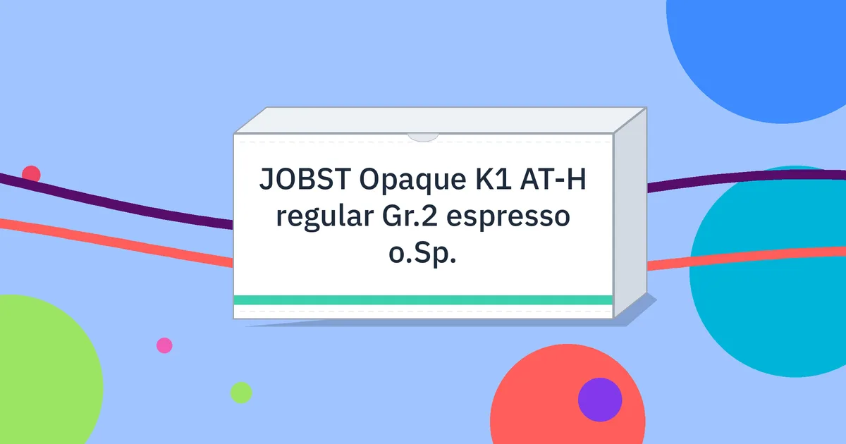 Symbolbild: Packung mit der Aufschrift JOBST Opaque K1 AT-H regular Gr.2 espresso o.Sp. (PZN 16275526) – Verfügbarkeit und Bezug in Apotheken in Frankfurt am Main