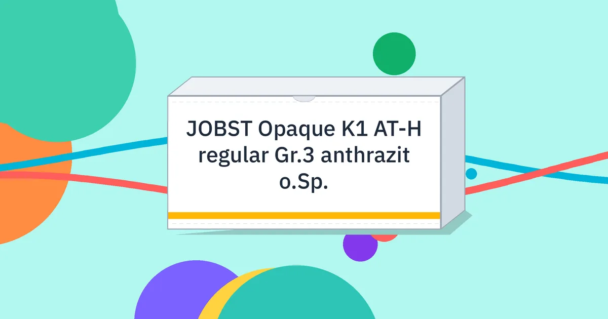 Symbolbild: Packung mit der Aufschrift JOBST Opaque K1 AT-H regular Gr.3 anthrazit o.Sp. (PZN 16274395) – Verfügbarkeit und Bezug in Apotheken in Frankfurt am Main