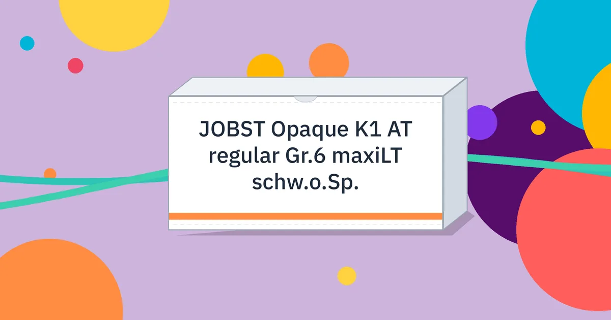 Symbolbild: Packung mit der Aufschrift JOBST Opaque K1 AT regular Gr.6 maxiLT schw.o.Sp. (PZN 13106711) – Verfügbarkeit und Bezug in Apotheken in Frankfurt am Main
