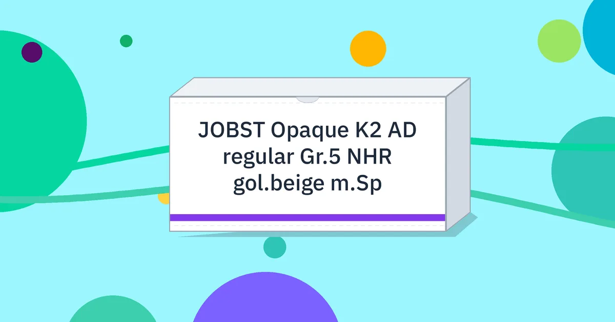Symbolbild: Packung mit der Aufschrift JOBST Opaque K2 AD regular Gr.5 NHR gol.beige m.Sp (PZN 16277608) – Verfügbarkeit und Bezug in Apotheken in Frankfurt am Main