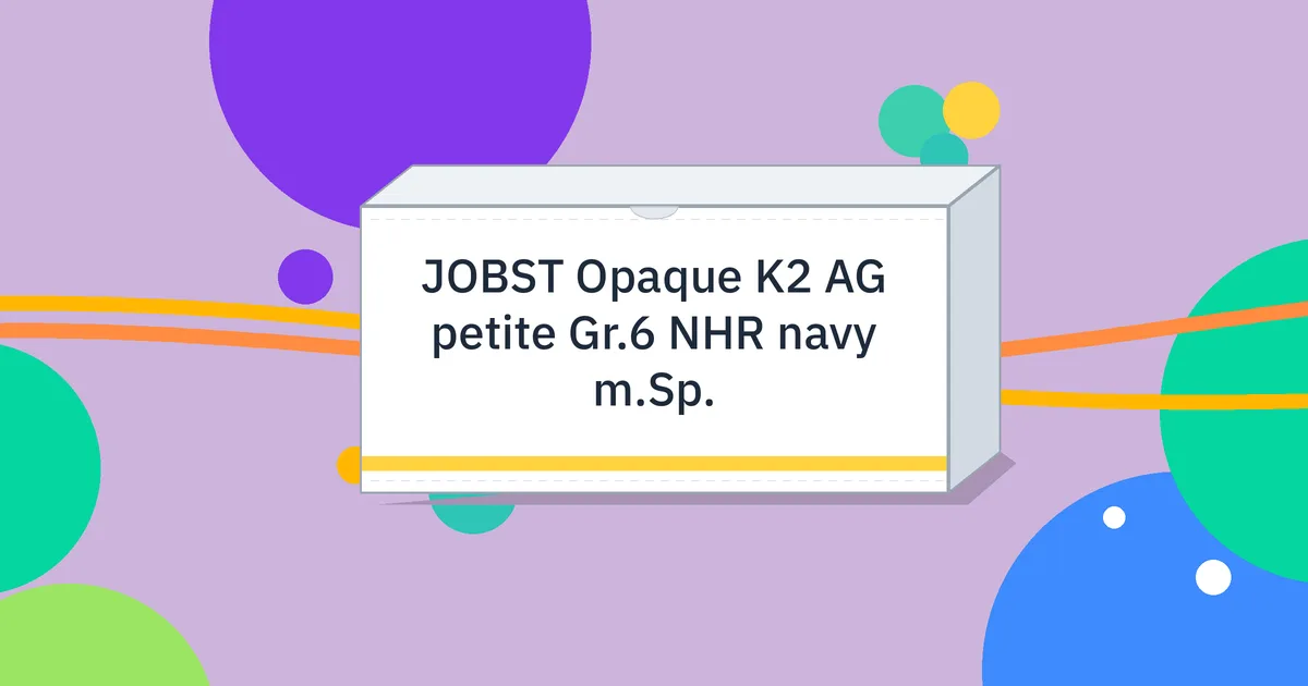 Symbolbild: Packung mit der Aufschrift JOBST Opaque K2 AG petite Gr.6 NHR navy m.Sp. (PZN 13112315) – Verfügbarkeit und Bezug in Apotheken in Frankfurt am Main