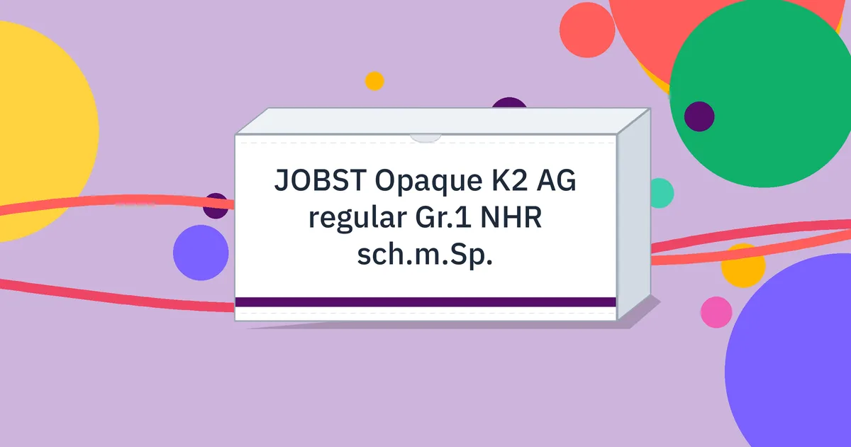 Symbolbild: Packung mit der Aufschrift JOBST Opaque K2 AG regular Gr.1 NHR sch.m.Sp. (PZN 11252779) – Verfügbarkeit und Bezug in Apotheken in Frankfurt am Main