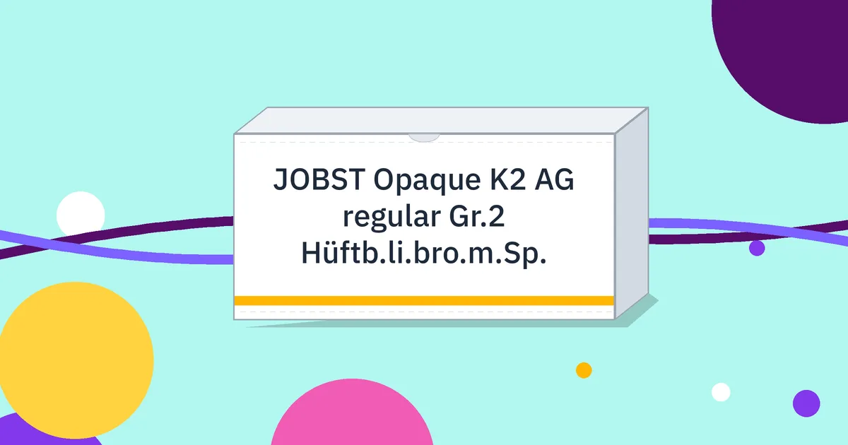 Symbolbild: Packung mit der Aufschrift JOBST Opaque K2 AG regular Gr.2 Hüftb.li.bro.m.Sp. (PZN 13115638) – Verfügbarkeit und Bezug in Apotheken in Frankfurt am Main