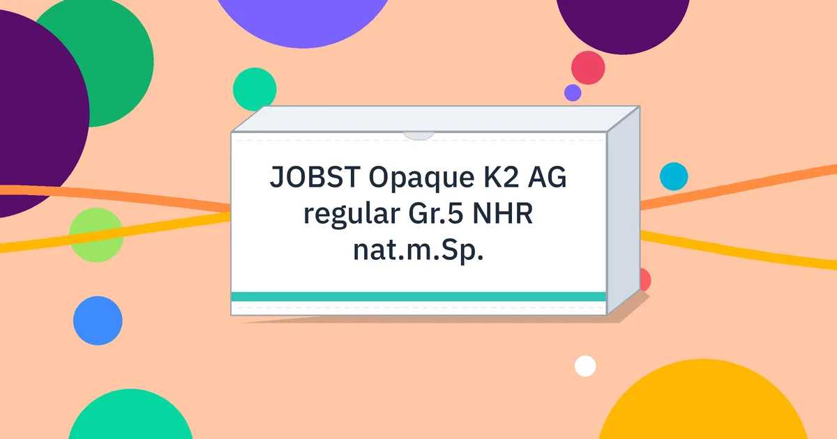 Symbolbild: Packung mit der Aufschrift JOBST Opaque K2 AG regular Gr.5 NHR nat.m.Sp. (PZN 11252756) – Verfügbarkeit und Bezug in Apotheken in Frankfurt am Main