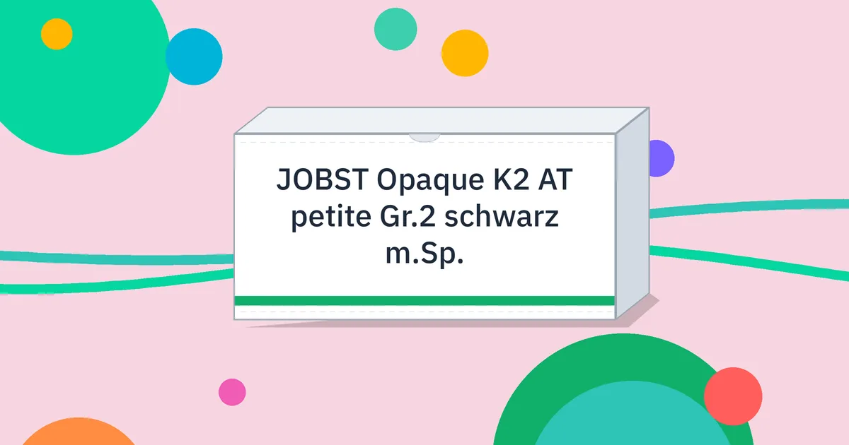 Symbolbild: Packung mit der Aufschrift JOBST Opaque K2 AT petite Gr.2 schwarz m.Sp. (PZN 10724443) – Verfügbarkeit und Bezug in Apotheken in Frankfurt am Main
