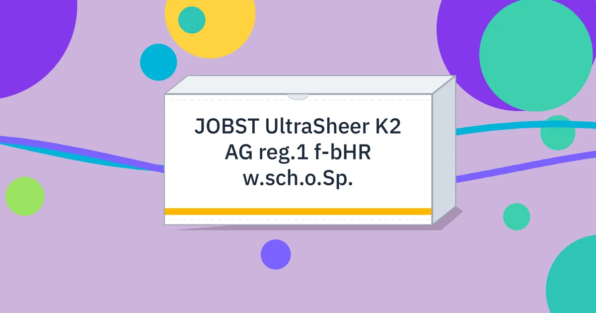 Symbolbild: Packung mit der Aufschrift JOBST UltraSheer K2 AG reg.1 f-bHR w.sch.o.Sp. (PZN 11261778) – Verfügbarkeit und Bezug in Apotheken in Frankfurt am Main