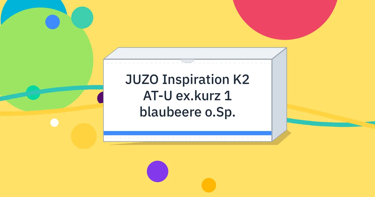 Symbolbild: Packung mit der Aufschrift JUZO Inspiration K2 AT-U ex.kurz 1 blaubeere o.Sp. (PZN 14929811) – Verfügbarkeit und Bezug in Apotheken in Frankfurt am Main