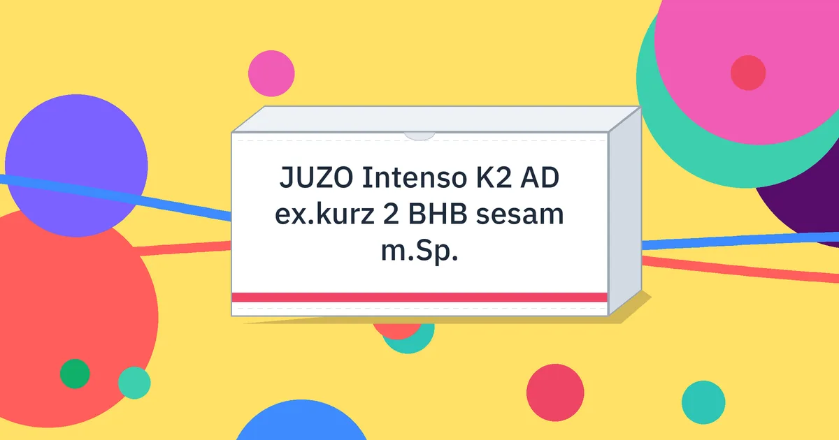 Symbolbild: Packung mit der Aufschrift JUZO Intenso K2 AD ex.kurz 2 BHB sesam m.Sp. (PZN 18615073) – Verfügbarkeit und Bezug in Apotheken in Frankfurt am Main