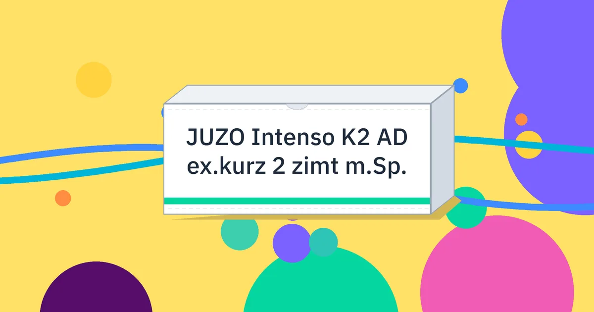 Symbolbild: Packung mit der Aufschrift JUZO Intenso K2 AD ex.kurz 2 zimt m.Sp. (PZN 18607955) – Verfügbarkeit und Bezug in Apotheken in Frankfurt am Main