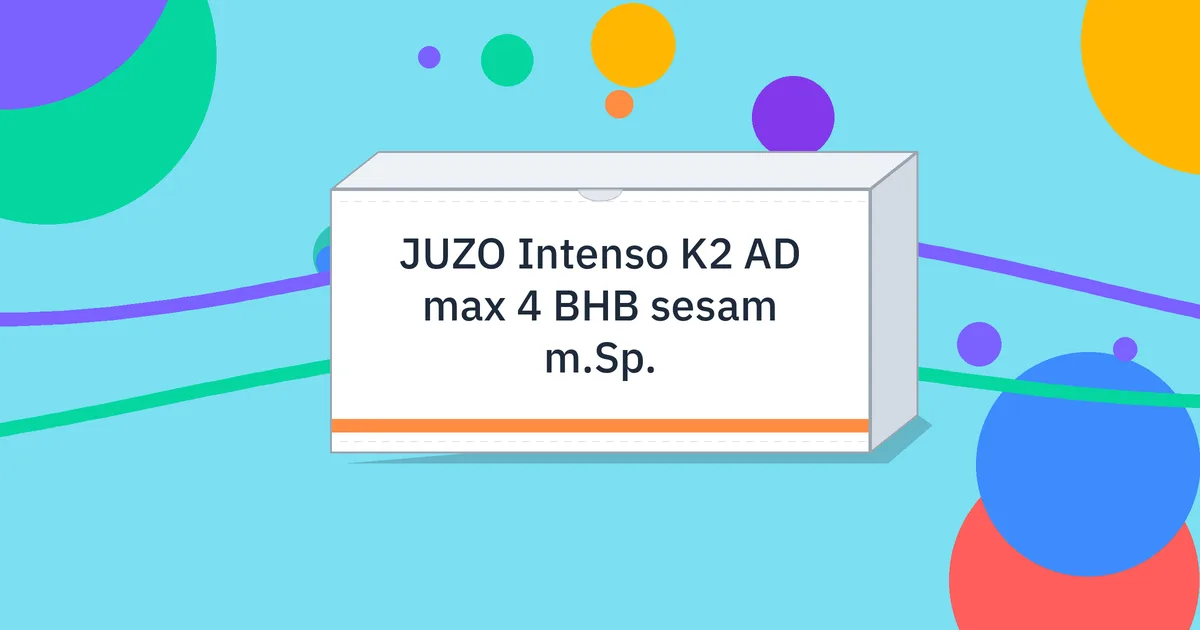 Symbolbild: Packung mit der Aufschrift JUZO Intenso K2 AD max 4 BHB sesam m.Sp. (PZN 18616291) – Verfügbarkeit und Bezug in Apotheken in Frankfurt am Main
