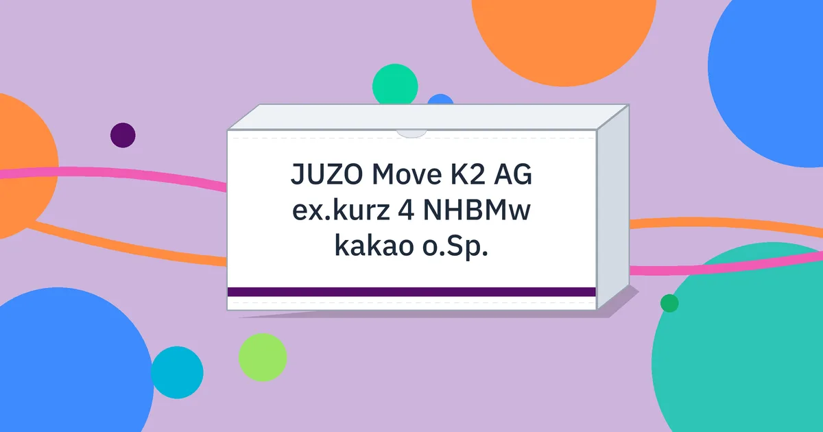 Symbolbild: Packung mit der Aufschrift JUZO Move K2 AG ex.kurz 4 NHBMw kakao o.Sp. (PZN 18565174) – Verfügbarkeit und Bezug in Apotheken in Frankfurt am Main