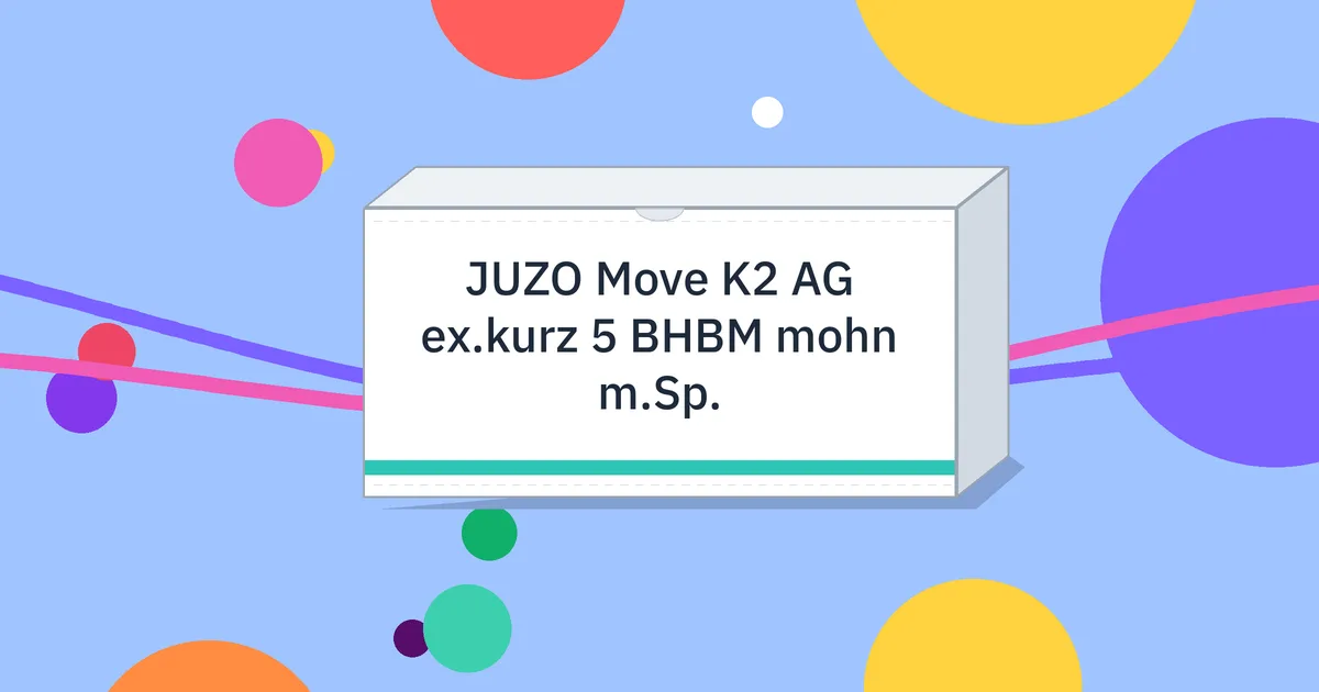 Symbolbild: Packung mit der Aufschrift JUZO Move K2 AG ex.kurz 5 BHBM mohn m.Sp. (PZN 18564217) – Verfügbarkeit und Bezug in Apotheken in Frankfurt am Main