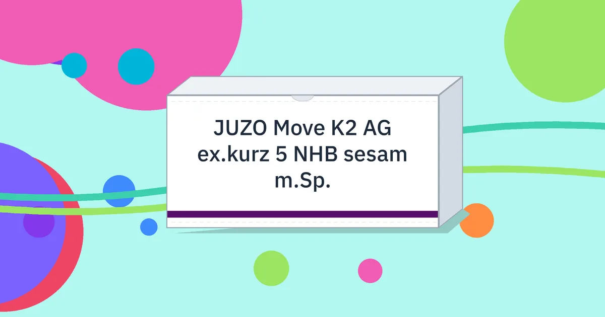 Symbolbild: Packung mit der Aufschrift JUZO Move K2 AG ex.kurz 5 NHB sesam m.Sp. (PZN 18531761) – Verfügbarkeit und Bezug in Apotheken in Frankfurt am Main