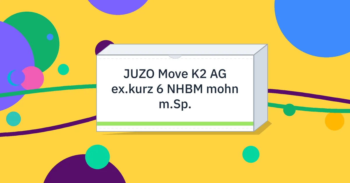 Symbolbild: Packung mit der Aufschrift JUZO Move K2 AG ex.kurz 6 NHBM mohn m.Sp. (PZN 18562891) – Verfügbarkeit und Bezug in Apotheken in Frankfurt am Main
