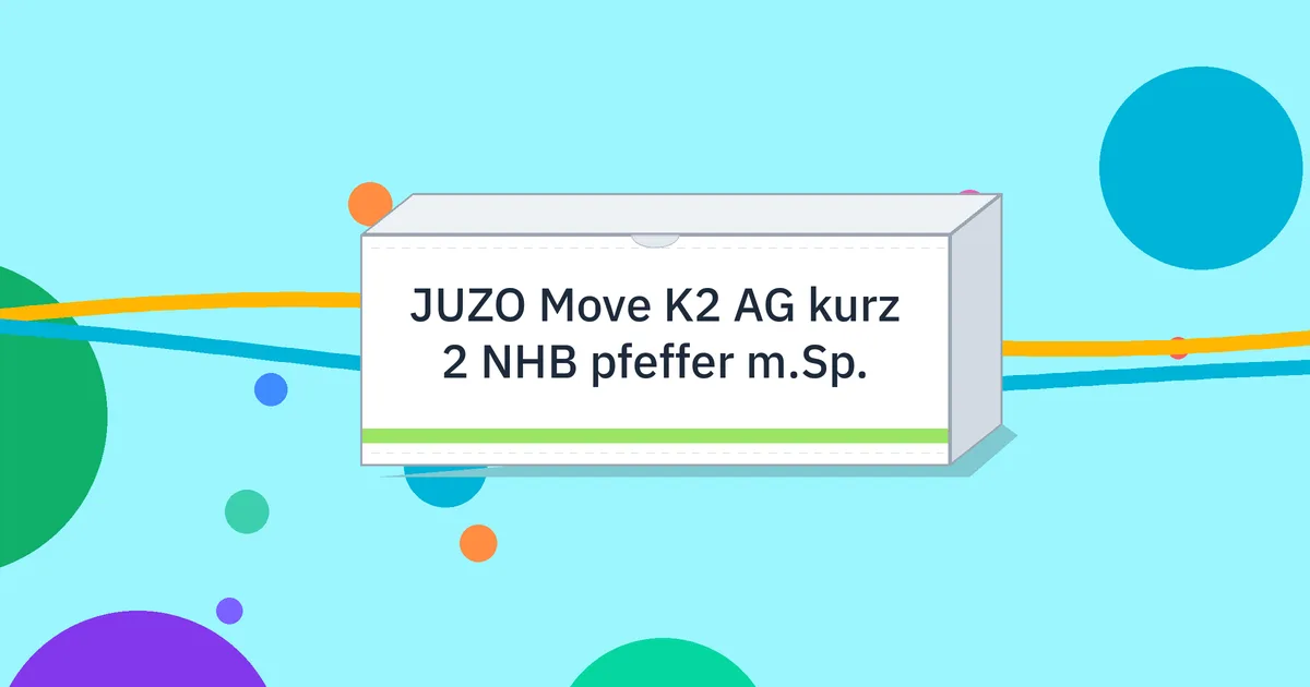 Symbolbild: Packung mit der Aufschrift JUZO Move K2 AG kurz 2 NHB pfeffer m.Sp. (PZN 16637107) – Verfügbarkeit und Bezug in Apotheken in Frankfurt am Main