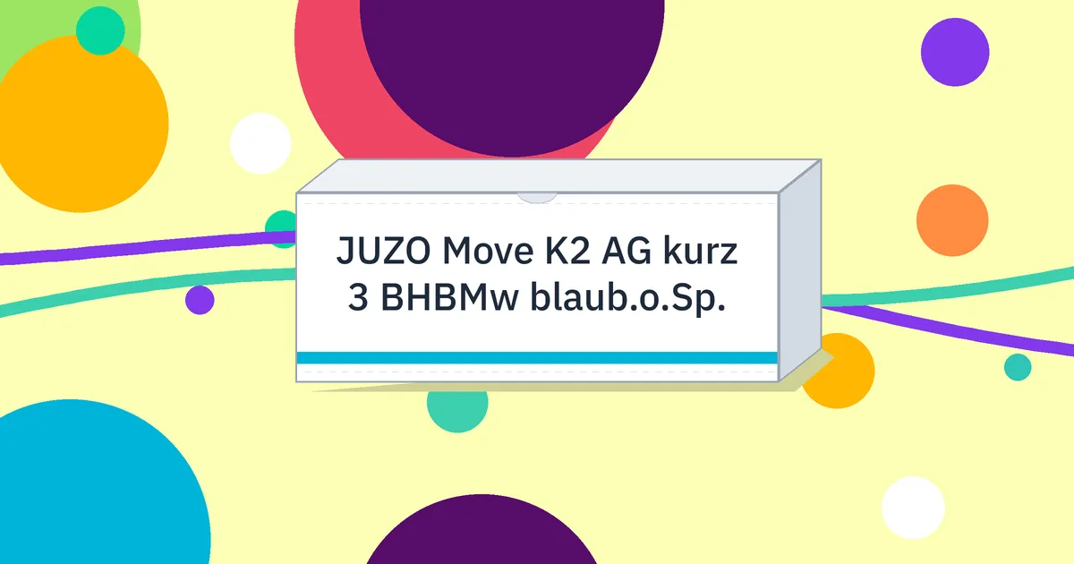 Symbolbild: Packung mit der Aufschrift JUZO Move K2 AG kurz 3 BHBMw blaub.o.Sp. (PZN 18562336) – Verfügbarkeit und Bezug in Apotheken in Frankfurt am Main