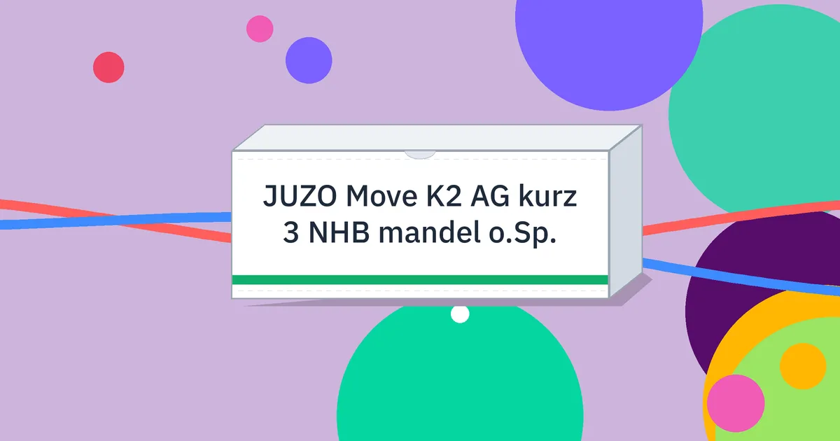 Symbolbild: Packung mit der Aufschrift JUZO Move K2 AG kurz 3 NHB mandel o.Sp. (PZN 16638963) – Verfügbarkeit und Bezug in Apotheken in Frankfurt am Main