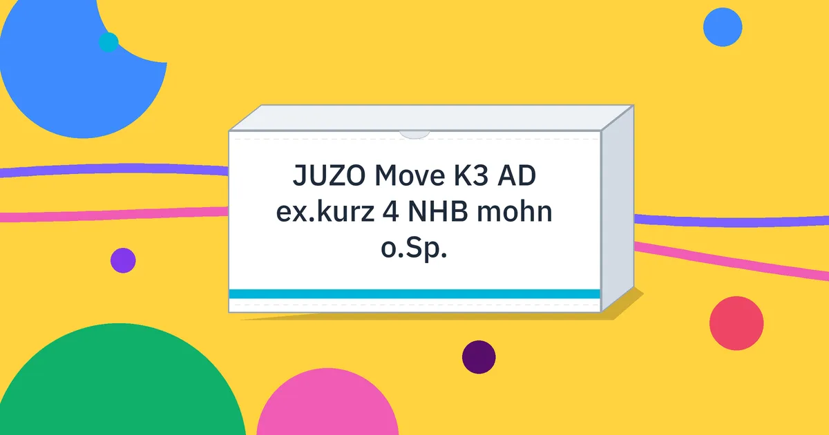 Symbolbild: Packung mit der Aufschrift JUZO Move K3 AD ex.kurz 4 NHB mohn o.Sp. (PZN 18574090) – Verfügbarkeit und Bezug in Apotheken in Frankfurt am Main