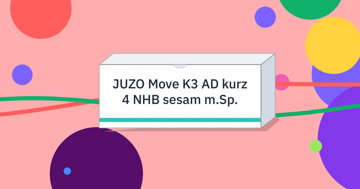 Symbolbild: Packung mit der Aufschrift JUZO Move K3 AD kurz 4 NHB sesam m.Sp. (PZN 18568238) – Verfügbarkeit und Bezug in Apotheken in Frankfurt am Main