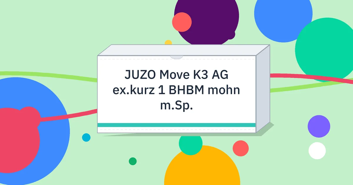 Symbolbild: Packung mit der Aufschrift JUZO Move K3 AG ex.kurz 1 BHBM mohn m.Sp. (PZN 18595850) – Verfügbarkeit und Bezug in Apotheken in Frankfurt am Main