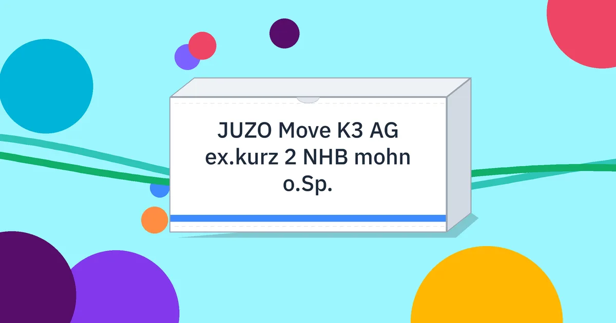 Symbolbild: Packung mit der Aufschrift JUZO Move K3 AG ex.kurz 2 NHB mohn o.Sp. (PZN 18596973) – Verfügbarkeit und Bezug in Apotheken in Frankfurt am Main