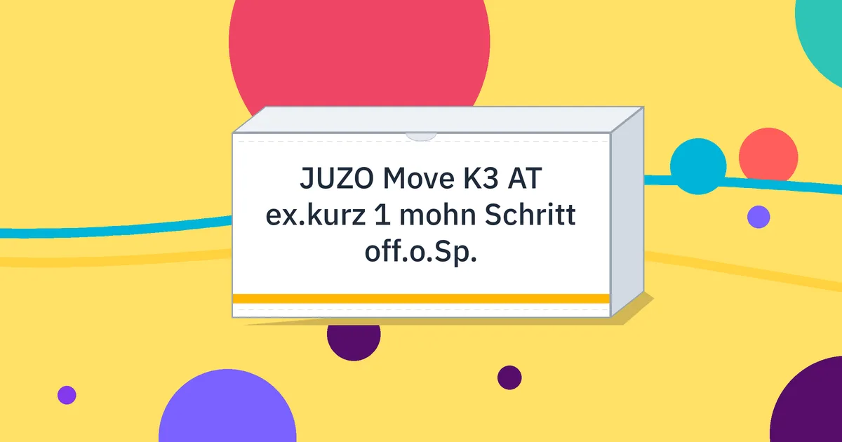 Symbolbild: Packung mit der Aufschrift JUZO Move K3 AT ex.kurz 1 mohn Schritt off.o.Sp. (PZN 20682266) – Verfügbarkeit und Bezug in Apotheken in Frankfurt am Main