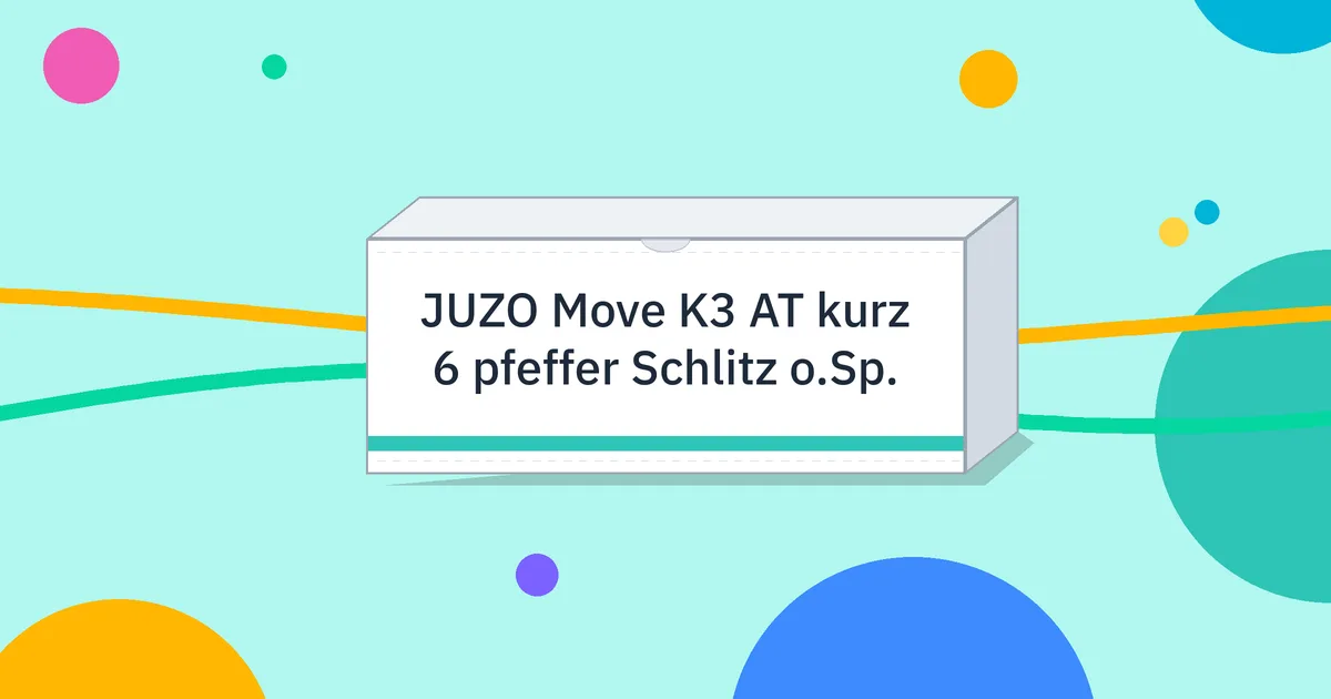 Symbolbild: Packung mit der Aufschrift JUZO Move K3 AT kurz 6 pfeffer Schlitz o.Sp. (PZN 20685589) – Verfügbarkeit und Bezug in Apotheken in Frankfurt am Main