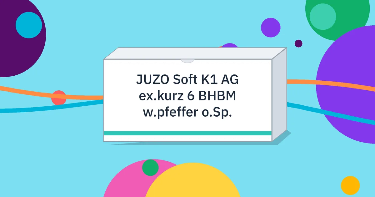 Symbolbild: Packung mit der Aufschrift JUZO Soft K1 AG ex.kurz 6 BHBM w.pfeffer o.Sp. (PZN 14866045) – Verfügbarkeit und Bezug in Apotheken in Frankfurt am Main
