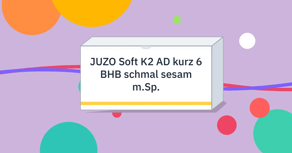 Symbolbild: Packung mit der Aufschrift JUZO Soft K2 AD kurz 6 BHB schmal sesam m.Sp. (PZN 15465727) – Verfügbarkeit und Bezug in Apotheken in Frankfurt am Main