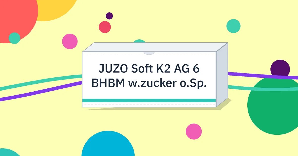 Symbolbild: Packung mit der Aufschrift JUZO Soft K2 AG 6 BHBM w.zucker o.Sp. (PZN 14868593) – Verfügbarkeit und Bezug in Apotheken in Frankfurt am Main