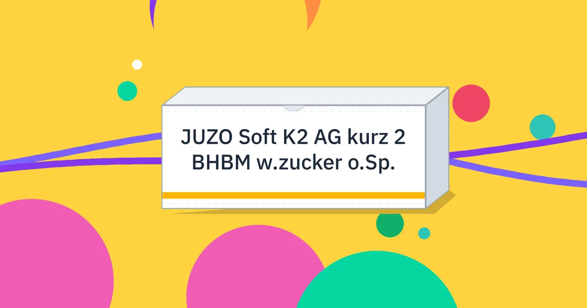 Symbolbild: Packung mit der Aufschrift JUZO Soft K2 AG kurz 2 BHBM w.zucker o.Sp. (PZN 14869210) – Verfügbarkeit und Bezug in Apotheken in Frankfurt am Main
