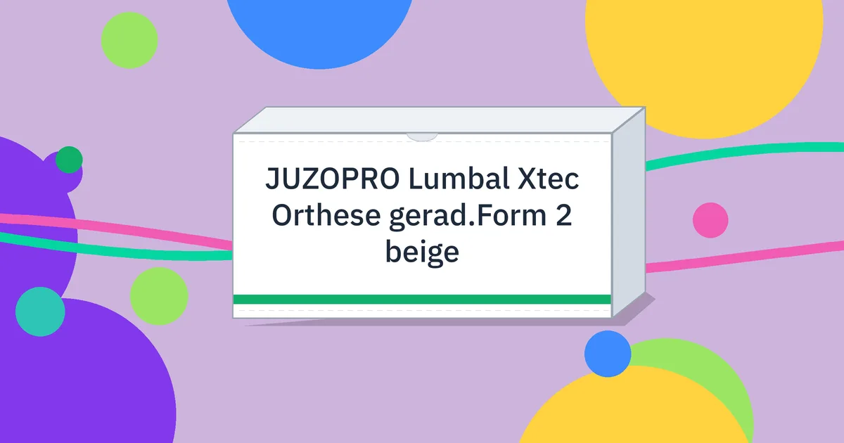 Symbolbild: Packung mit der Aufschrift JUZOPRO Lumbal Xtec Orthese gerad.Form 2 beige (PZN 16497994) – Verfügbarkeit und Bezug in Apotheken in Frankfurt am Main