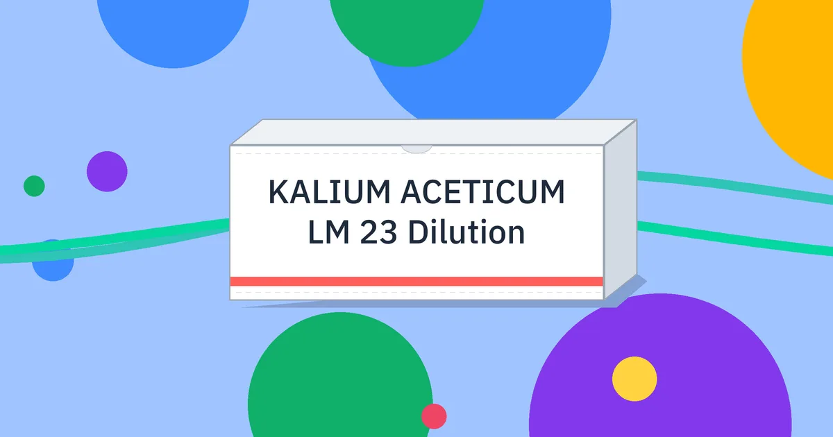 Symbolbild: Packung mit der Aufschrift KALIUM ACETICUM LM 23 Dilution (PZN 12916715) – Verfügbarkeit und Bezug in Apotheken in Frankfurt am Main