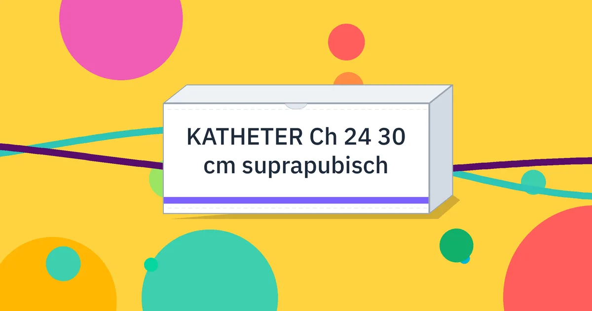 Symbolbild: Packung mit der Aufschrift KATHETER Ch 24 30 cm suprapubisch (PZN 01465103) – Verfügbarkeit und Bezug in Apotheken in Frankfurt am Main