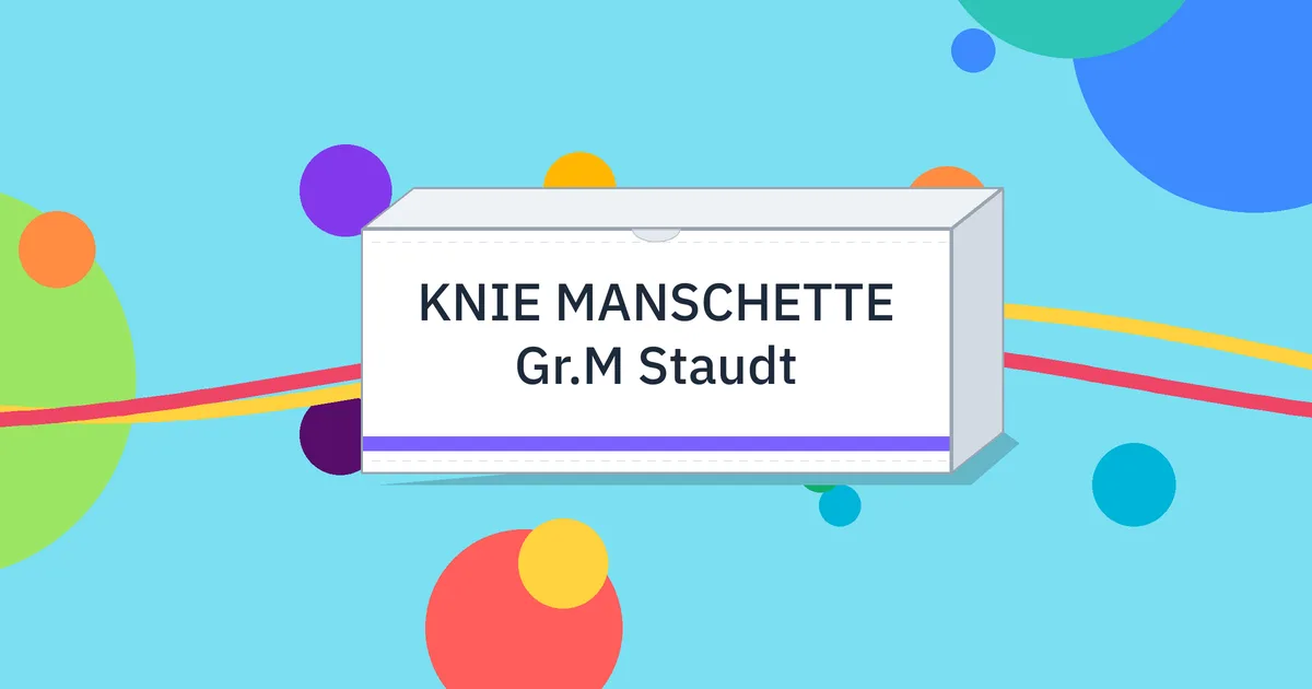 Symbolbild: Packung mit der Aufschrift KNIE MANSCHETTE Gr.M Staudt (PZN 10946965) – Verfügbarkeit und Bezug in Apotheken in Frankfurt am Main