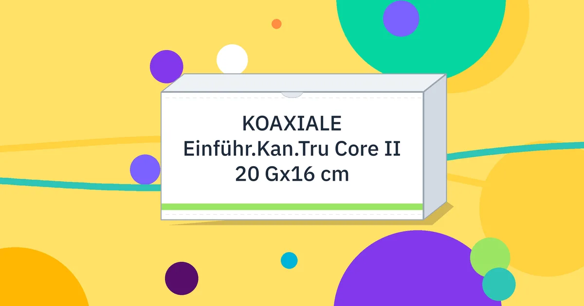 Symbolbild: Packung mit der Aufschrift KOAXIALE Einführ.Kan.Tru Core II 20 Gx16 cm (PZN 02294804) – Verfügbarkeit und Bezug in Apotheken in Frankfurt am Main