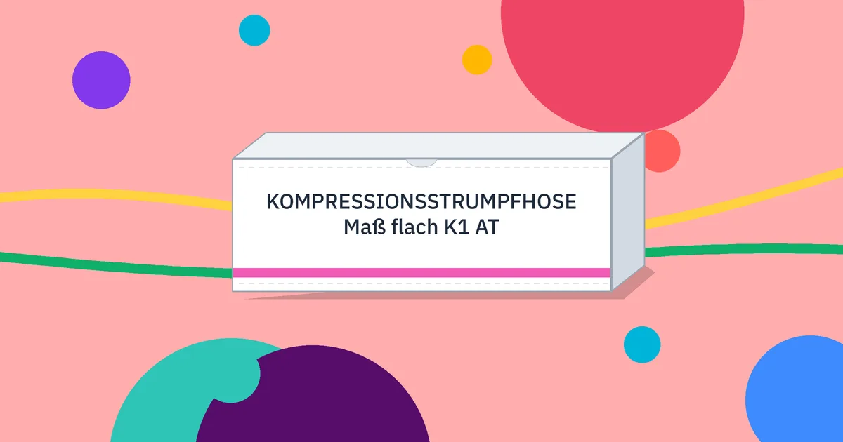 Symbolbild: Packung mit der Aufschrift KOMPRESSIONSSTRUMPFHOSE Maß flach K1 AT (PZN 16745601) – Verfügbarkeit und Bezug in Apotheken in Frankfurt am Main
