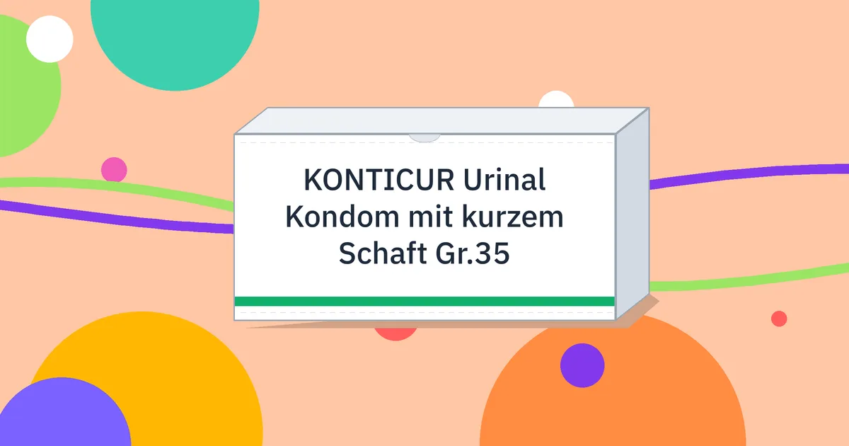 Symbolbild: Packung mit der Aufschrift KONTICUR Urinal Kondom mit kurzem Schaft Gr.35 (PZN 12659299) – Verfügbarkeit und Bezug in Apotheken in Frankfurt am Main
