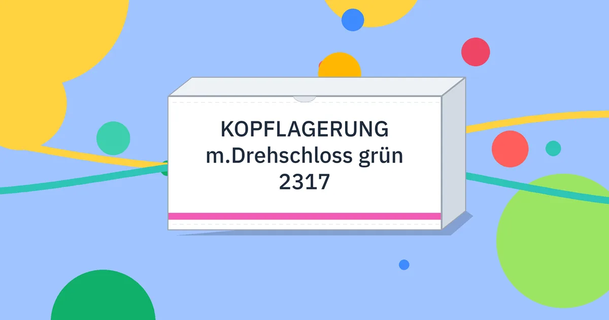 Symbolbild: Packung mit der Aufschrift KOPFLAGERUNG m.Drehschloss grün 2317 (PZN 14297848) – Verfügbarkeit und Bezug in Apotheken in Frankfurt am Main