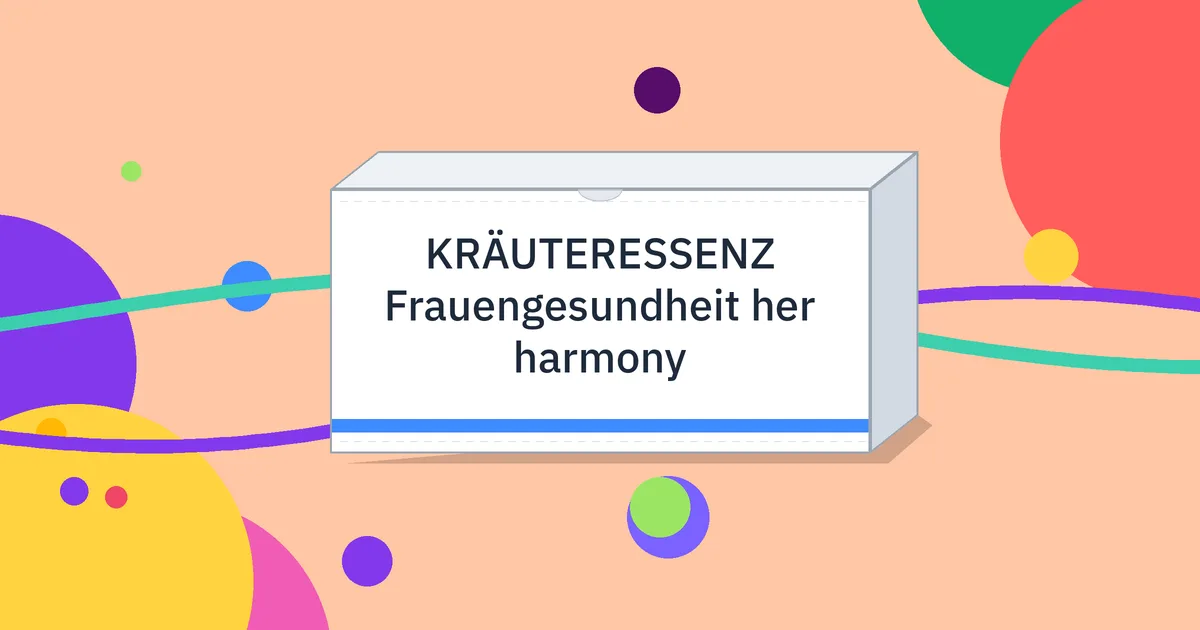Symbolbild: Packung mit der Aufschrift KRÄUTERESSENZ Frauengesundheit her harmony (PZN 19861822) – Verfügbarkeit und Bezug in Apotheken in Frankfurt am Main
