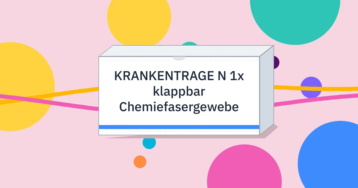 Symbolbild: Packung mit der Aufschrift KRANKENTRAGE N 1x klappbar Chemiefasergewebe (PZN 05389681) – Verfügbarkeit und Bezug in Apotheken in Frankfurt am Main
