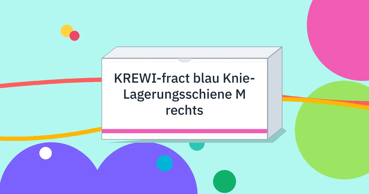 Symbolbild: Packung mit der Aufschrift KREWI-fract blau Knie-Lagerungsschiene M rechts (PZN 17299776) – Verfügbarkeit und Bezug in Apotheken in Frankfurt am Main