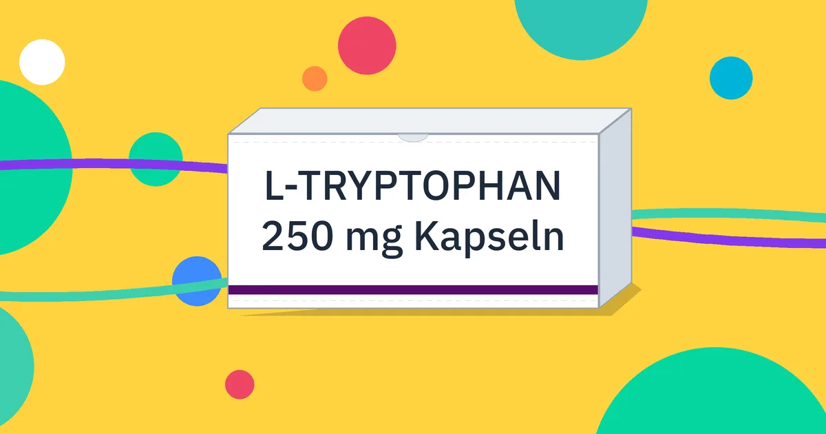Symbolbild: Packung mit der Aufschrift L-TRYPTOPHAN 250 mg Kapseln (PZN 09424842) – Verfügbarkeit und Bezug in Apotheken in Frankfurt am Main