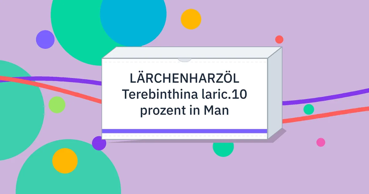 Symbolbild: Packung mit der Aufschrift LÄRCHENHARZÖL Terebinthina laric.10 prozent in Man (PZN 11518355) – Verfügbarkeit und Bezug in Apotheken in Frankfurt am Main