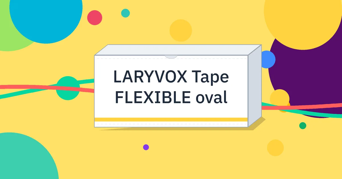 Symbolbild: Packung mit der Aufschrift LARYVOX Tape FLEXIBLE oval (PZN 03891695) – Verfügbarkeit und Bezug in Apotheken in Frankfurt am Main