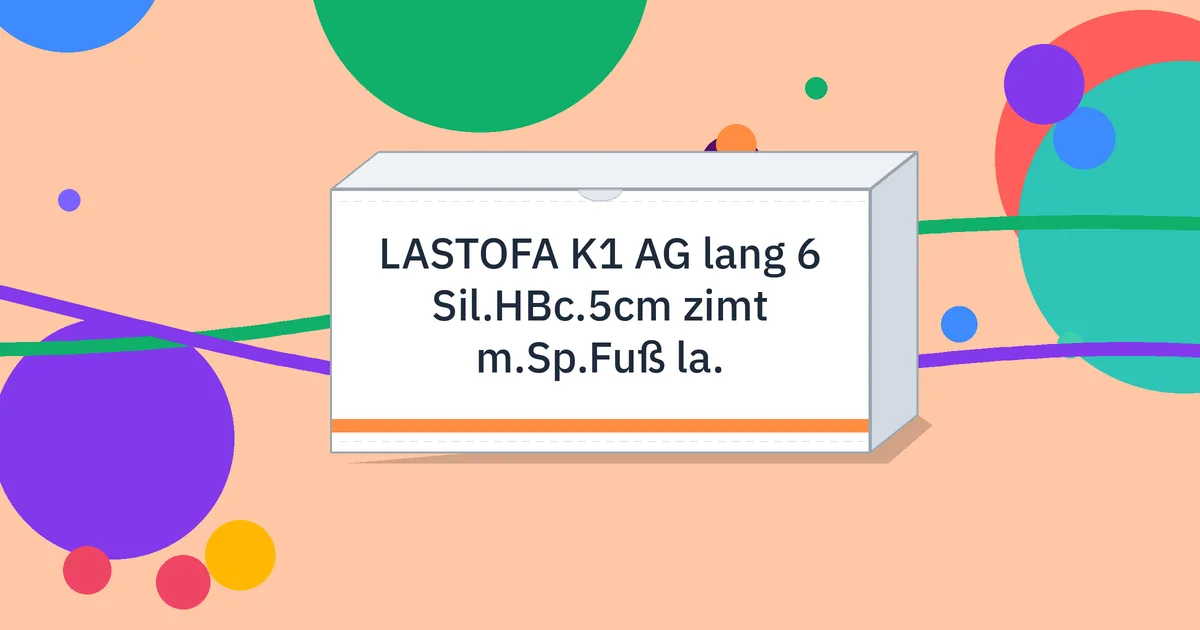 Symbolbild: Packung mit der Aufschrift LASTOFA K1 AG lang 6 Sil.HBc.5cm zimt m.Sp.Fuß la. (PZN 13794131) – Verfügbarkeit und Bezug in Apotheken in Frankfurt am Main