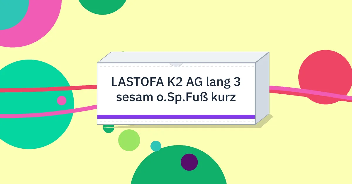 Symbolbild: Packung mit der Aufschrift LASTOFA K2 AG lang 3 sesam o.Sp.Fuß kurz (PZN 13804496) – Verfügbarkeit und Bezug in Apotheken in Frankfurt am Main
