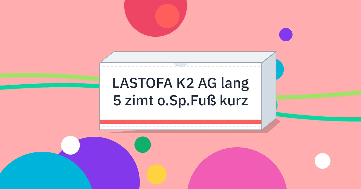 Symbolbild: Packung mit der Aufschrift LASTOFA K2 AG lang 5 zimt o.Sp.Fuß kurz (PZN 13806265) – Verfügbarkeit und Bezug in Apotheken in Frankfurt am Main