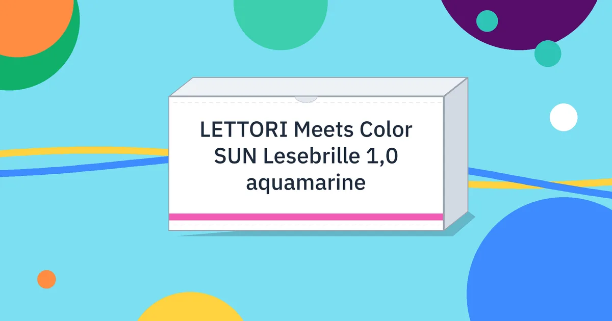 Symbolbild: Packung mit der Aufschrift LETTORI Meets Color SUN Lesebrille 1,0 aquamarine (PZN 11162697) – Verfügbarkeit und Bezug in Apotheken in Frankfurt am Main